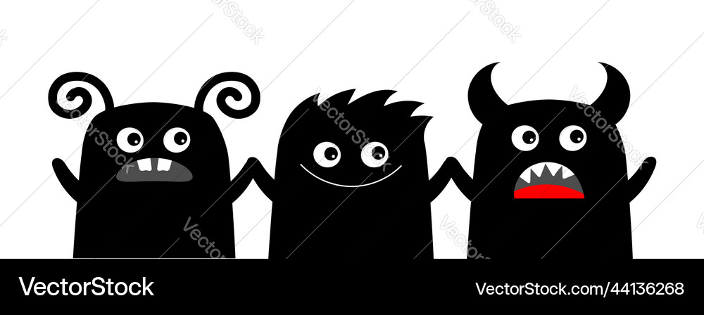 Monster icon set line holding hands happy Vector Image
