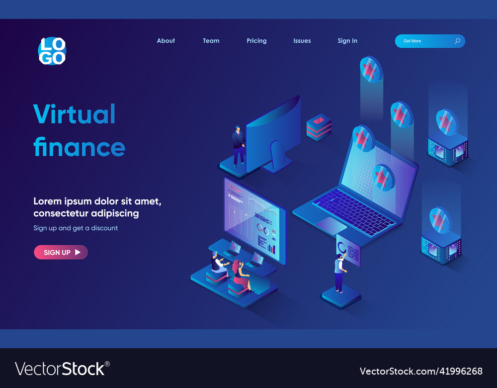 Virtual finance concept 3d isometric web landing Vector Image