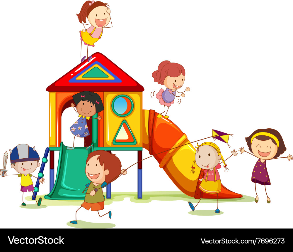 Children playing around playhouse Royalty Free Vector Image