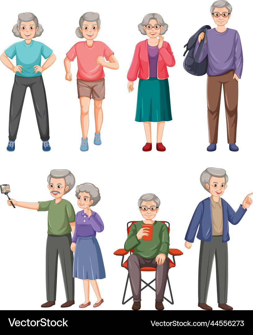 Collection of elderly people characters Royalty Free Vector