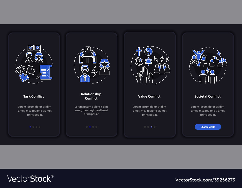Different conflicts onboarding mobile app page Vector Image