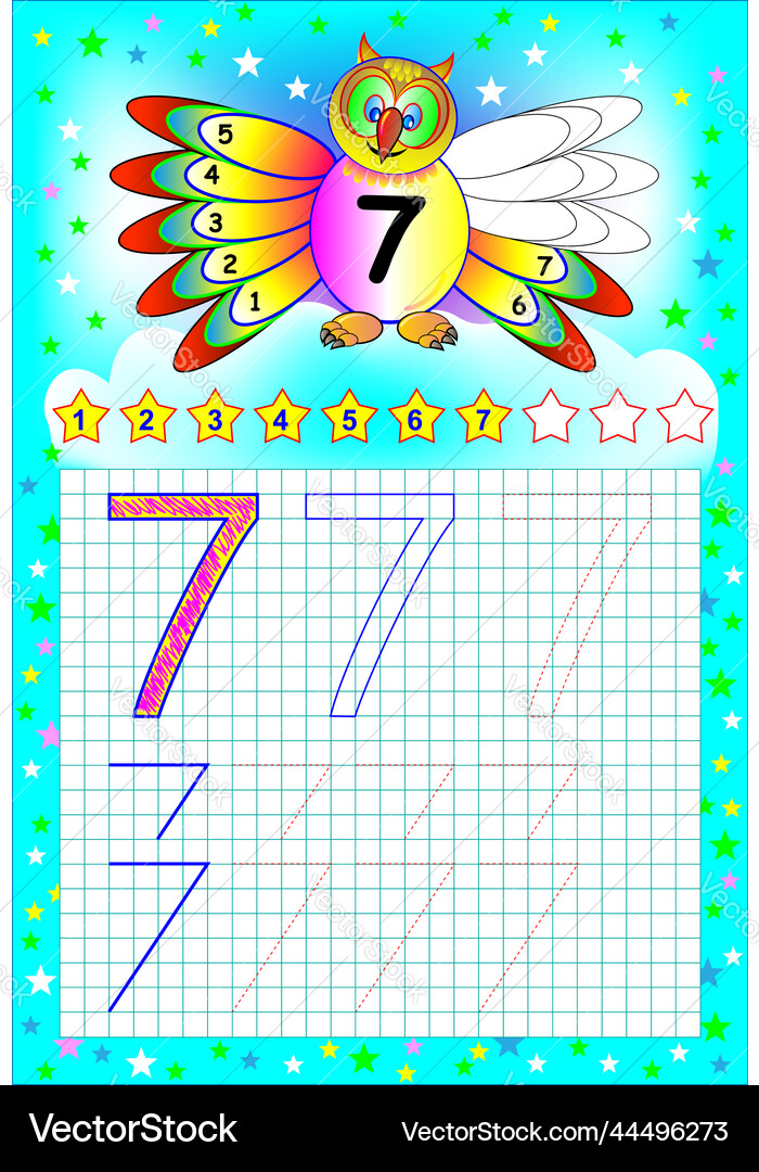 Educational page for children with number 7 Vector Image
