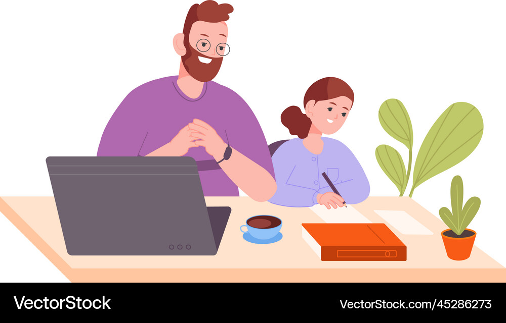 Father helping daughter with homework parent Vector Image