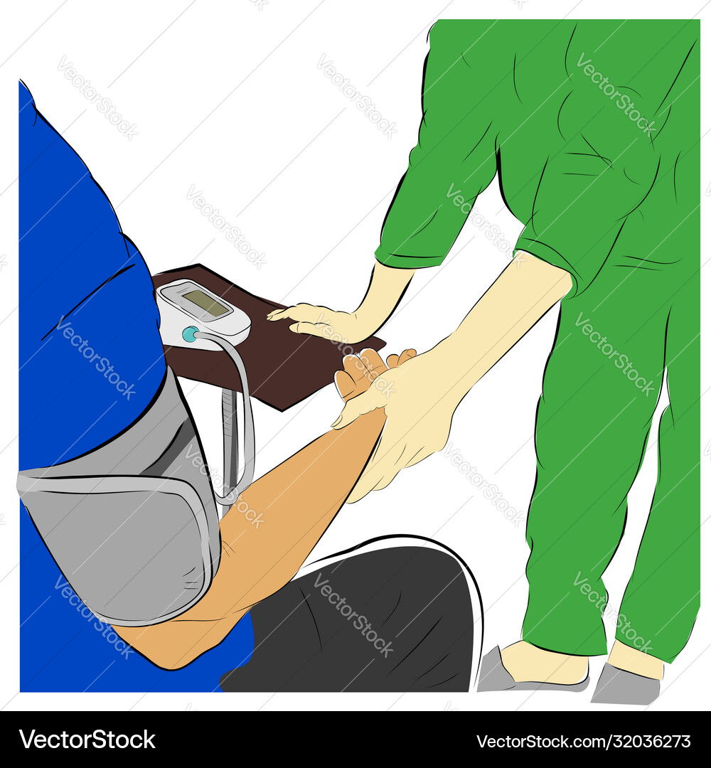 Hand draw sketch sitting man doing medical check Vector Image