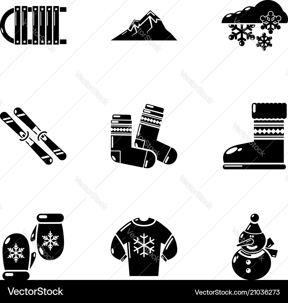 Winter clothing icons set simple style Royalty Free Vector