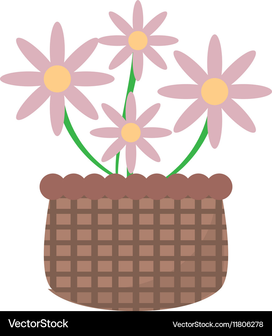 Basket with pink flowers icon Royalty Free Vector Image