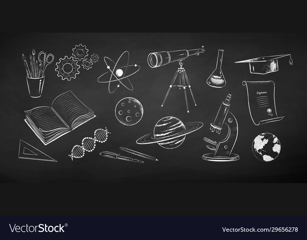 Chalk drawn set science objects Royalty Free Vector Image