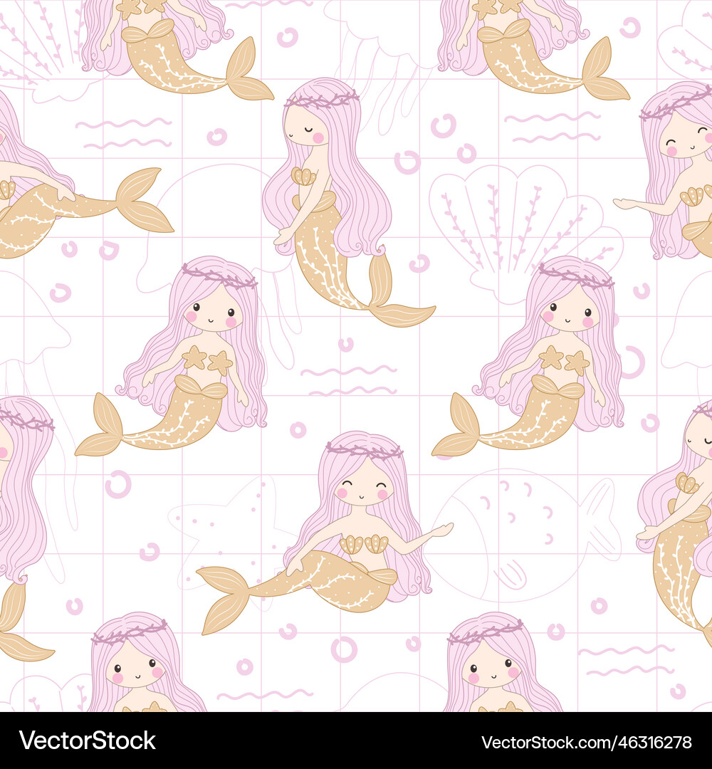 Cute mermaids and friends seamless pattern Vector Image