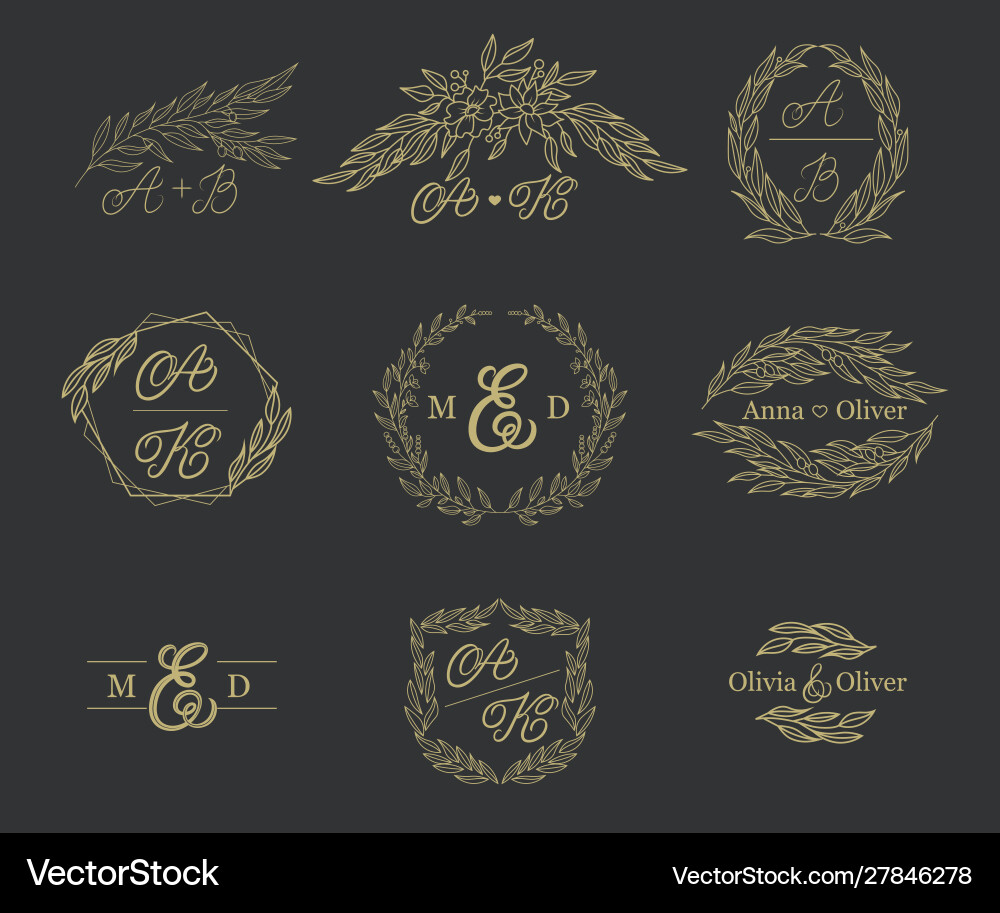 Elegant floral monograms and borders Royalty Free Vector