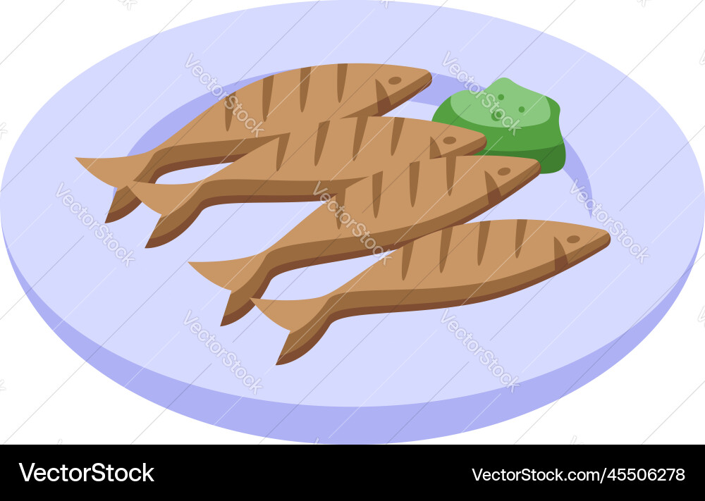 Fried sardine icon isometric seafood fish Vector Image