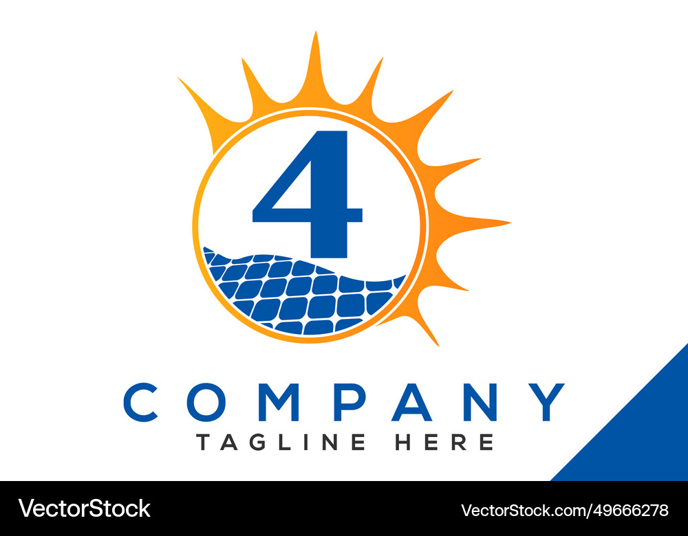Letter 4 with solar panel and sun sign logo Vector Image