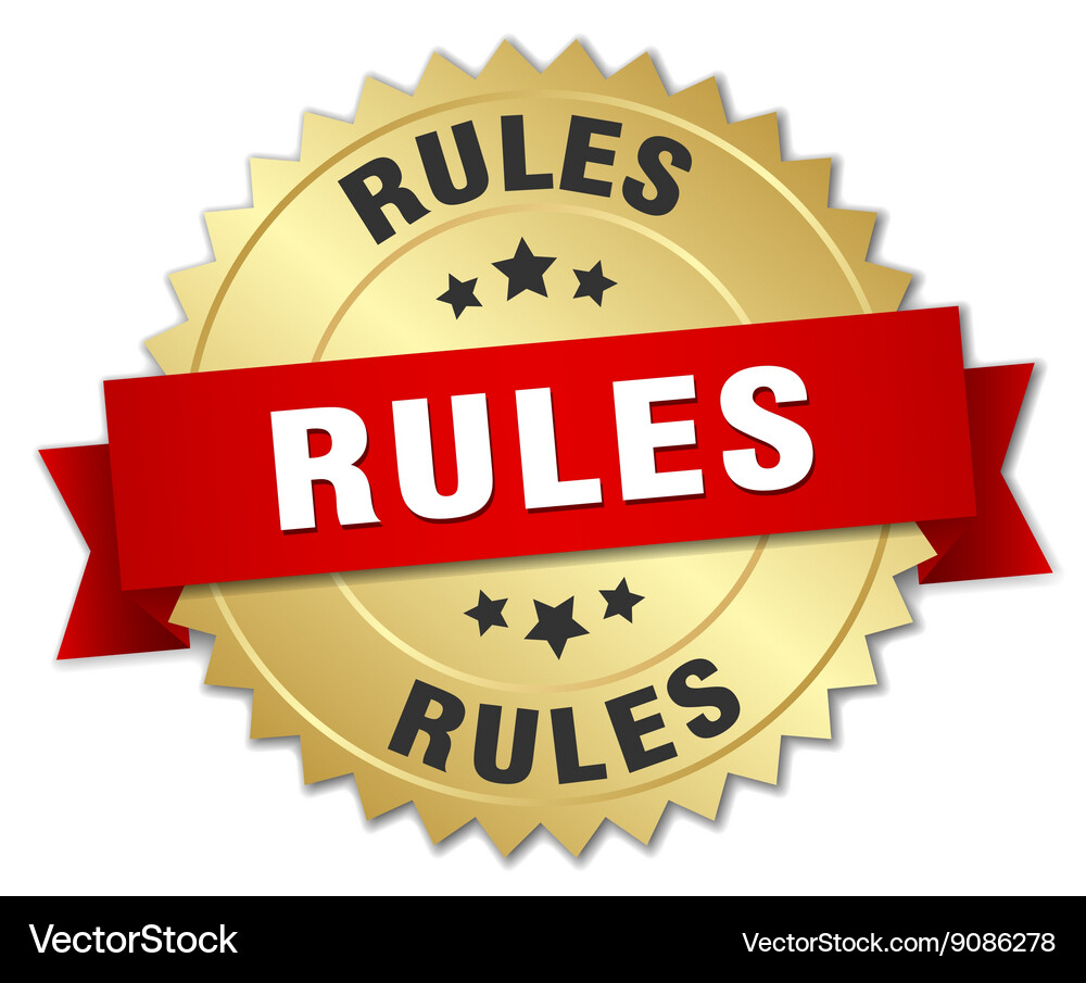 Rules 3d gold badge with red ribbon Royalty Free Vector