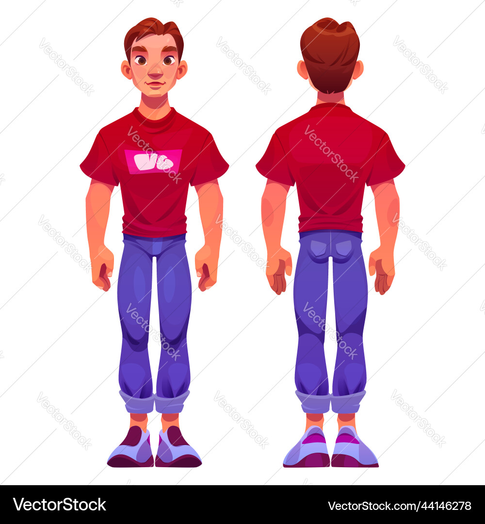Young man cartoon character front and back view Vector Image