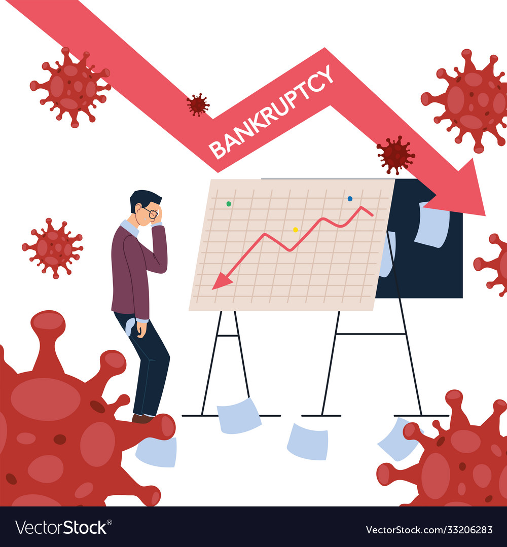 Businessman with headache and decrease arrow Vector Image