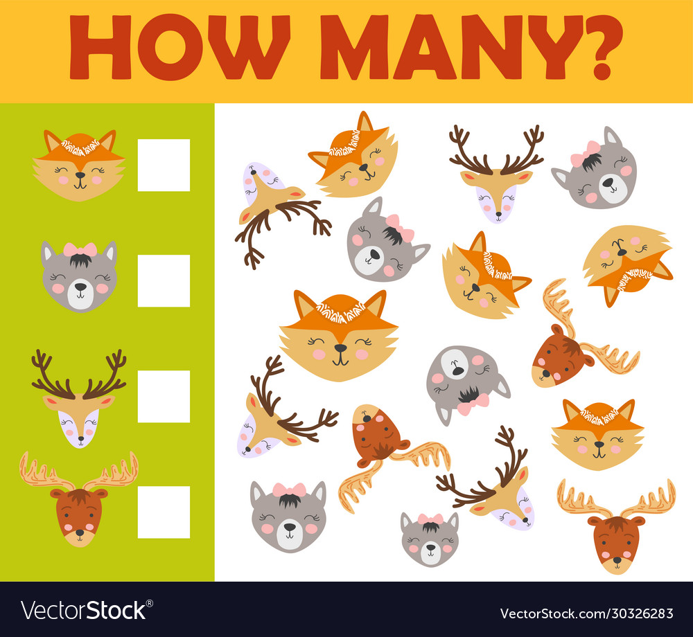 Counting animal games for preschool kids sheet Vector Image