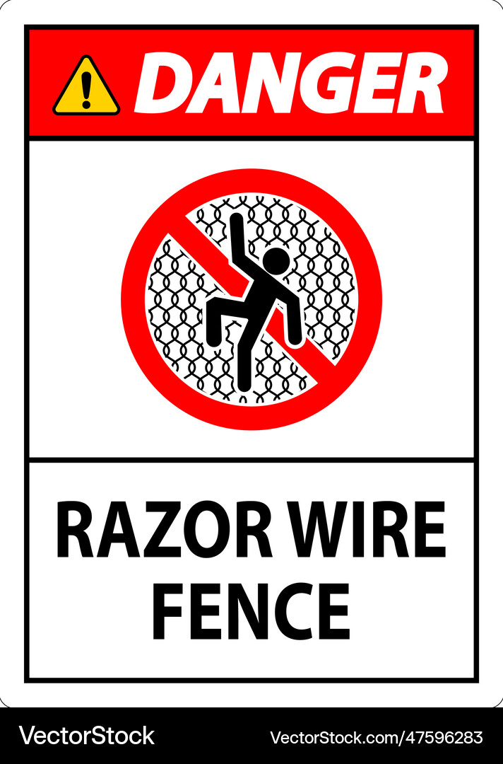 Danger sign razor wire fence on white background Vector Image