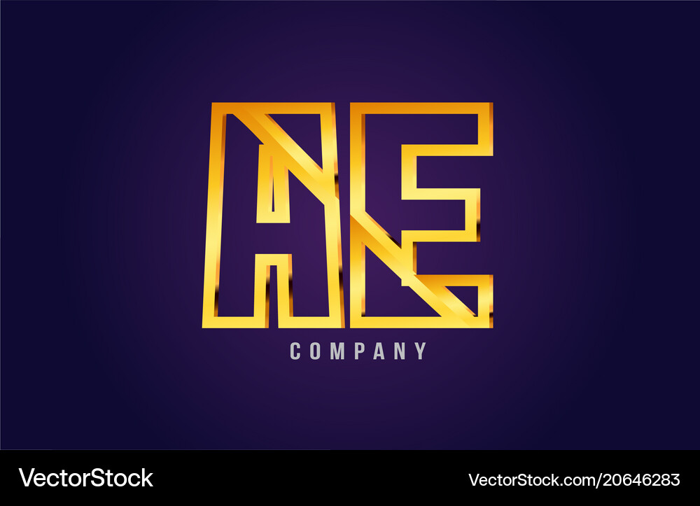 Gold golden alphabet letter ae a e logo Royalty Free Vector
