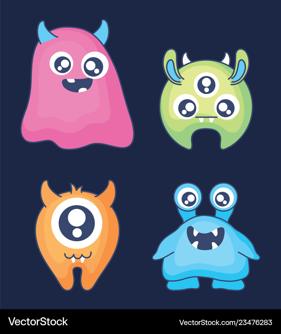 Group of cute monsters card Royalty Free Vector Image