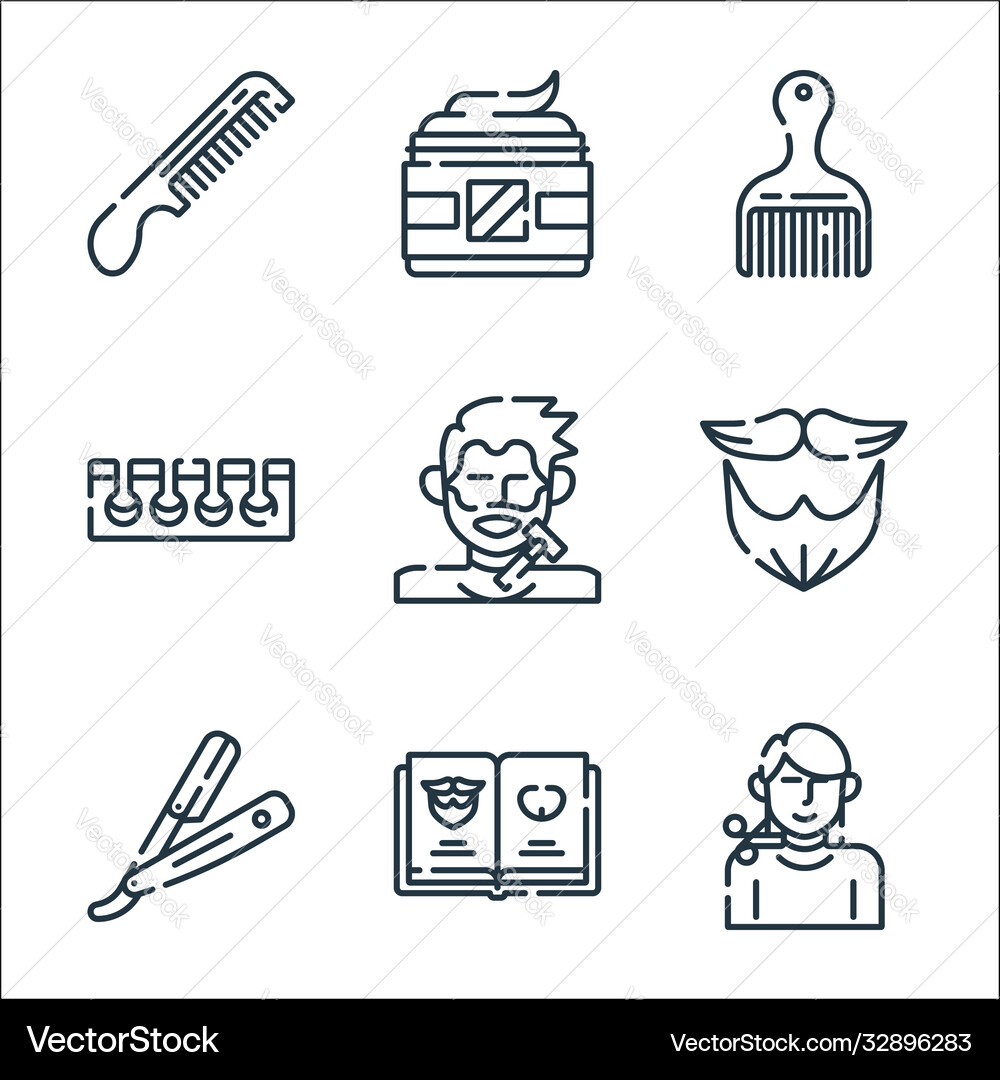 Hairdressing and barber line icons linear set Vector Image