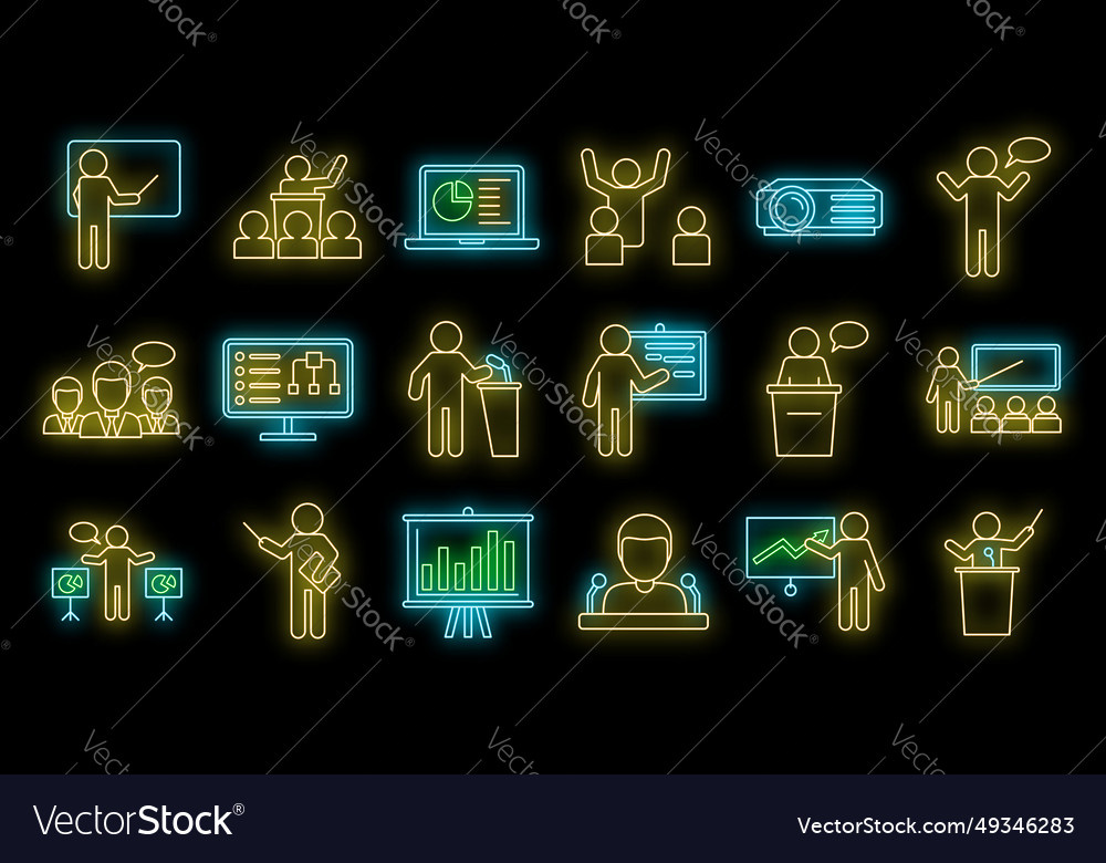 Lecture classroom icons set neon Royalty Free Vector Image Lecture classroom icons set neon Royalty Free Vector Image