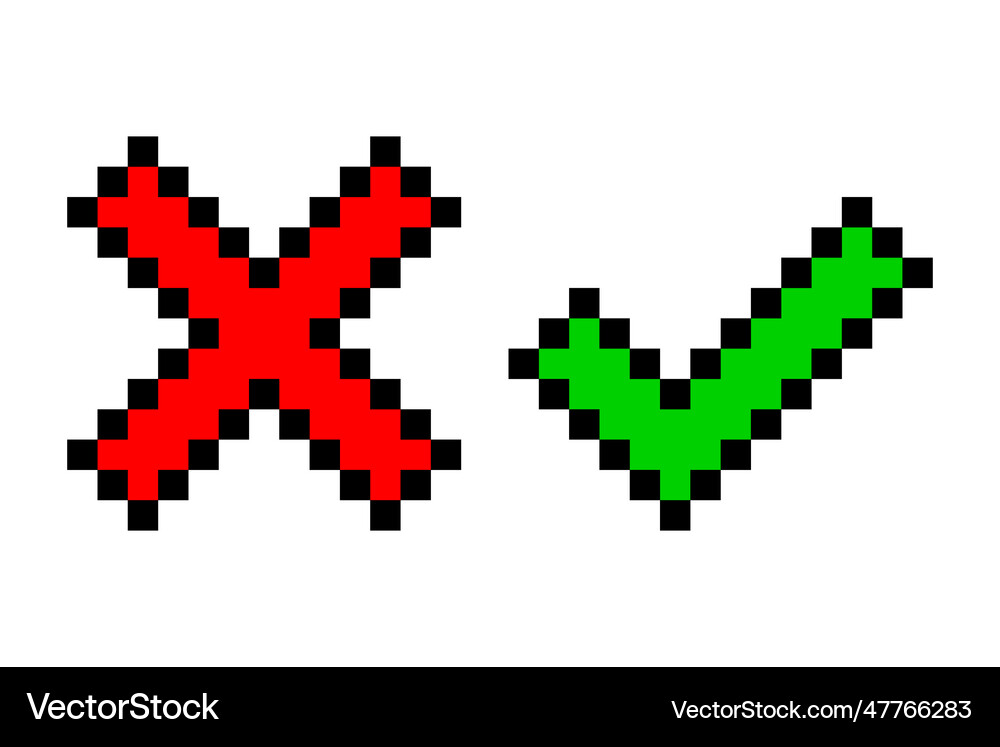 Pixel art check mark and cross mark tick Vector Image