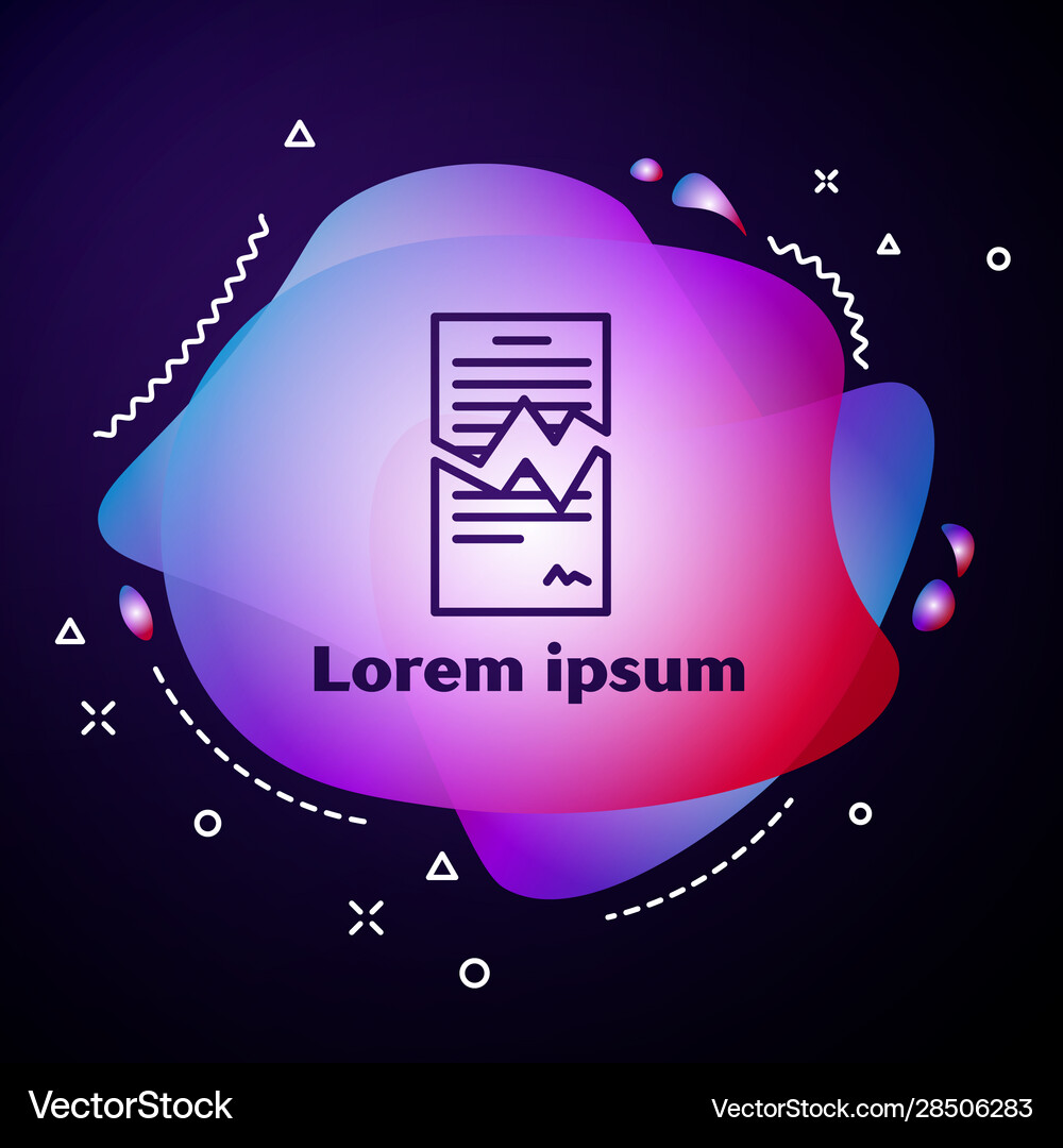 Purple line torn contract icon isolated on blue Vector Image