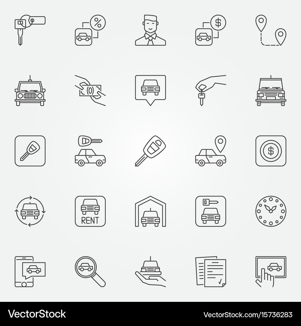 Rent a car icons set Royalty Free Vector Image