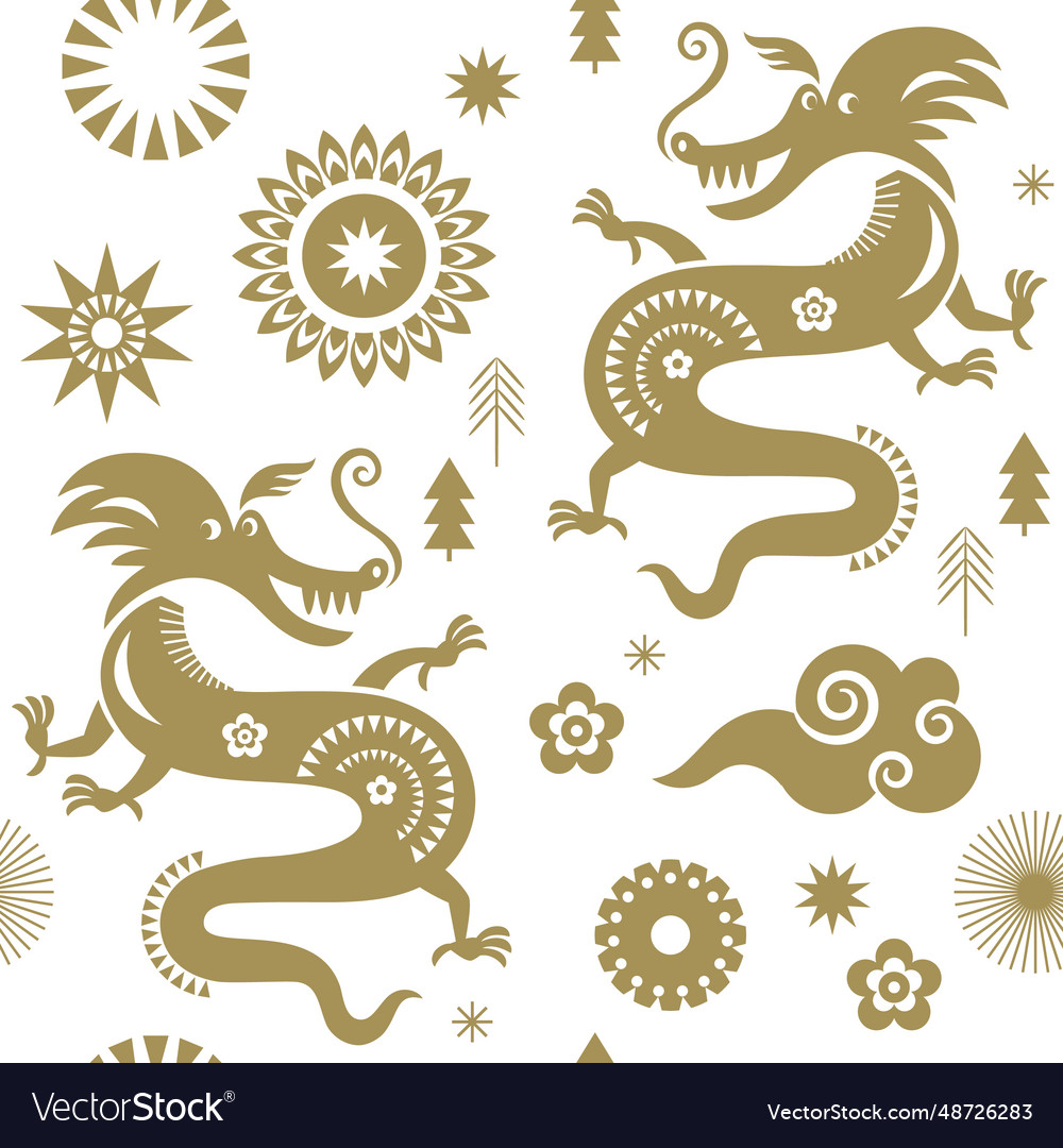 Seamless pattern with dragons Royalty Free Vector Image