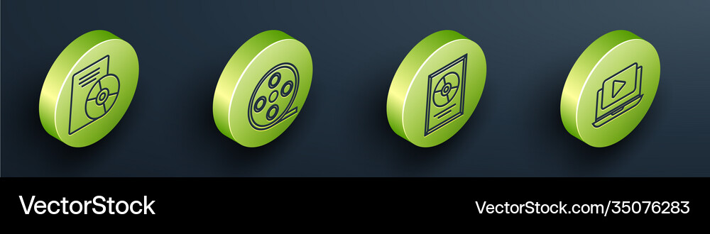 Set isometric cd or dvd disk film reel cd disk Vector Image