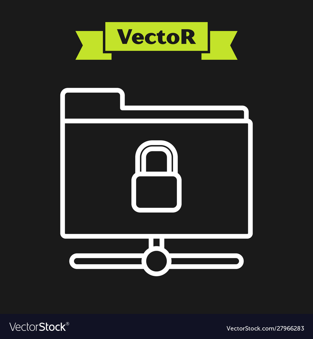 White Line Ftp Folder And Lock Icon Isolated Vector Image