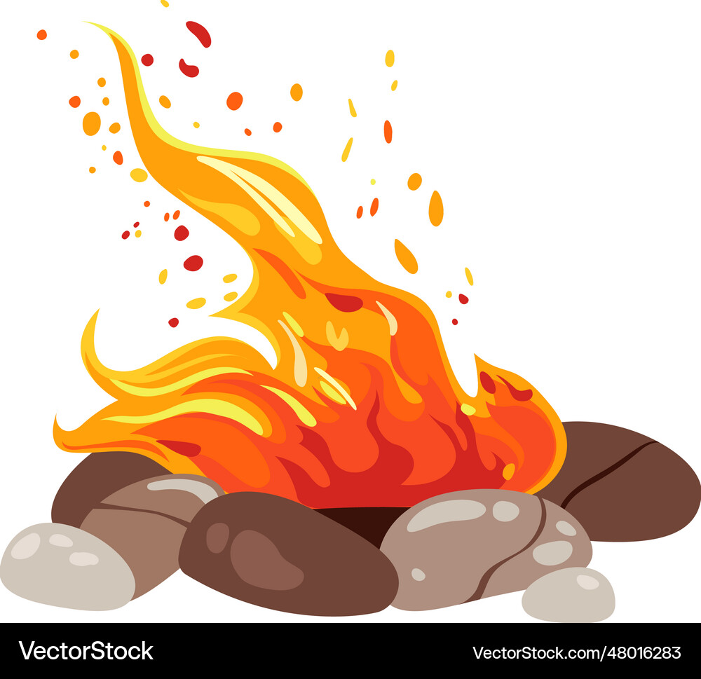 Wood campfire bonfire on stones Royalty Free Vector Image