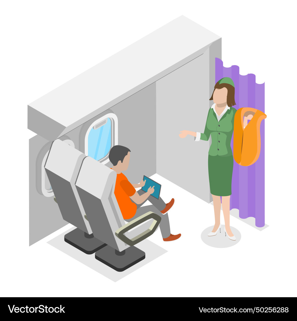 3d isometric flat set of airplane items Royalty Free Vector