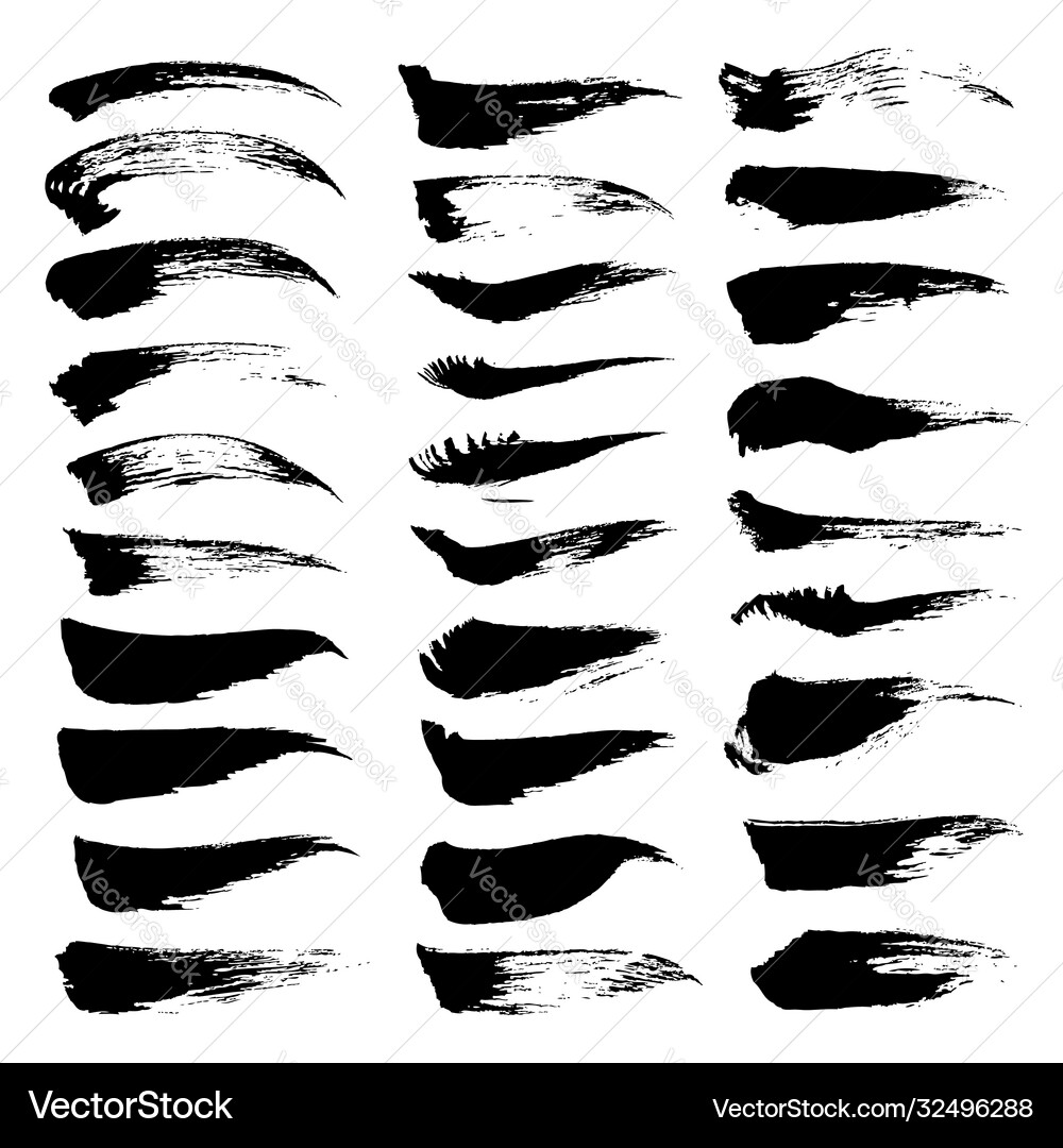 Black abstract smears big set isolated on white Vector Image