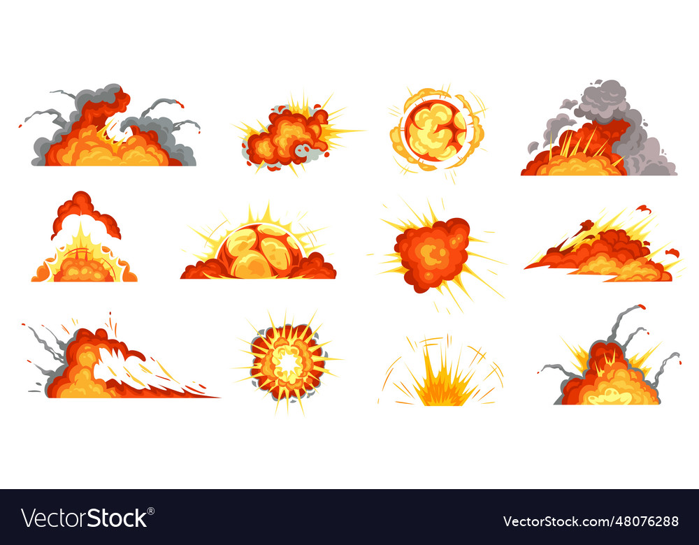 Cartoon explosions exploding bomb fire cloud Vector Image