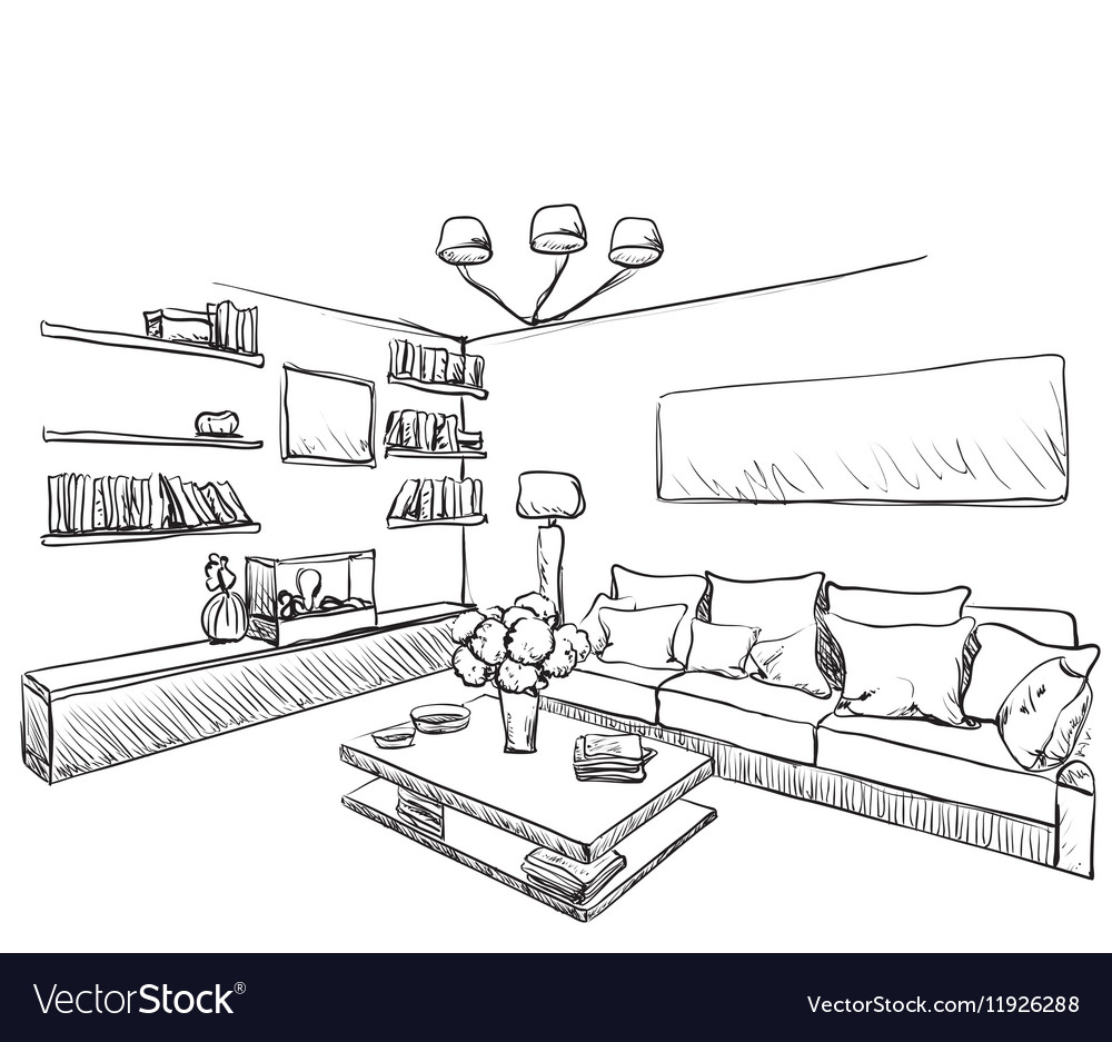 Hand drawn room interior furniture sketch Vector Image Hand drawn room interior furniture sketch Vector Image