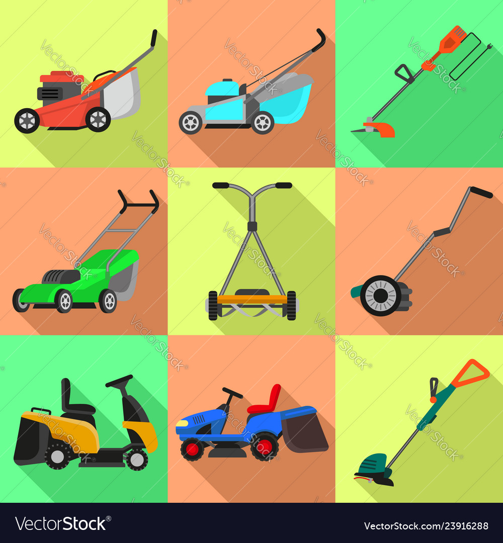 Lawnmower icons set flat style Royalty Free Vector Image