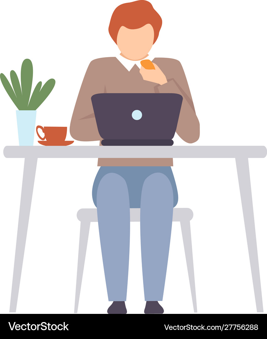 Man with a laptop sits at a table Royalty Free Vector Image