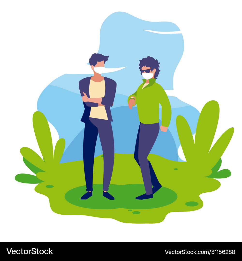 Men avatars with masks outside design Royalty Free Vector
