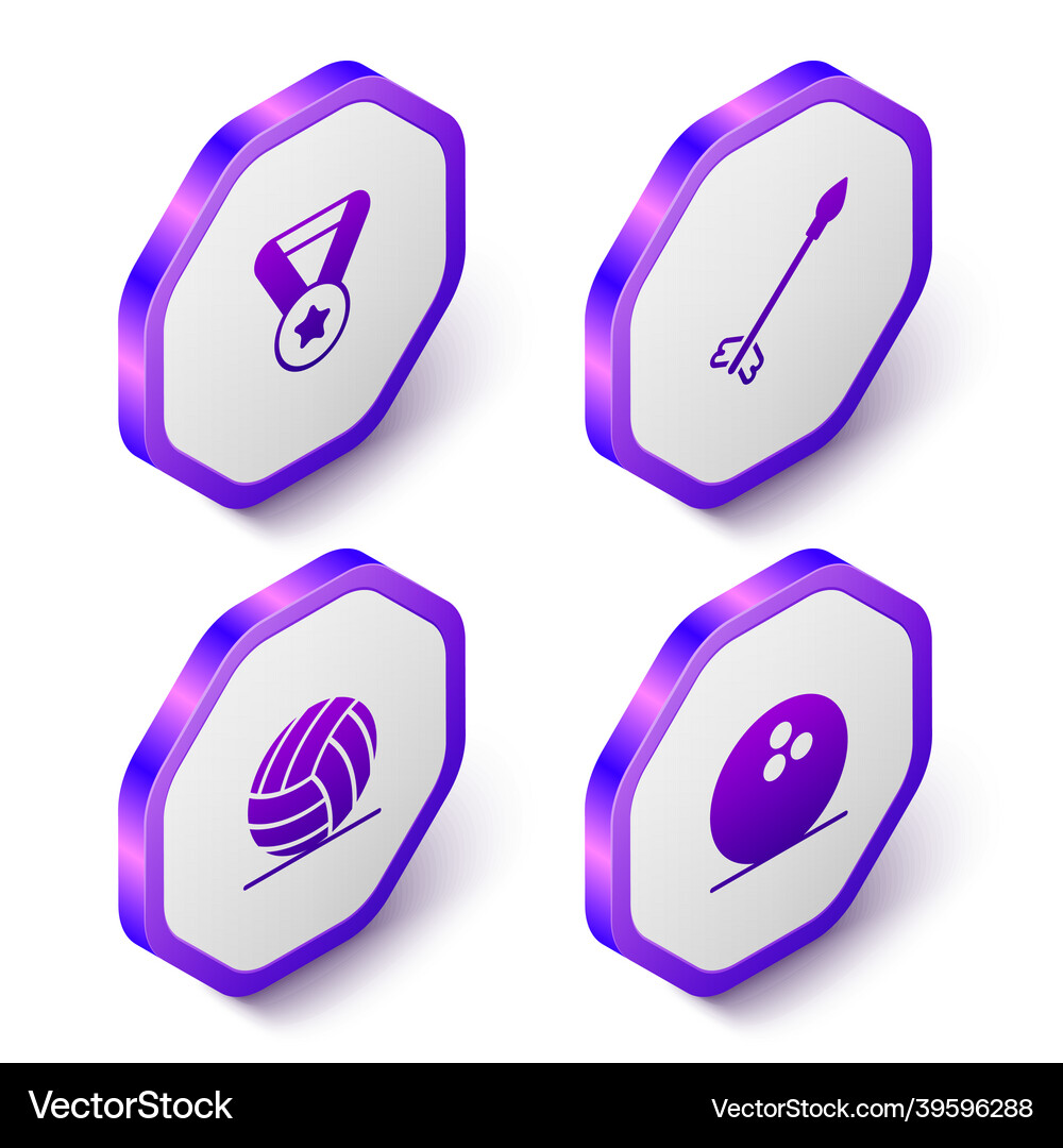 Set isometric medal medieval arrows volleyball Vector Image