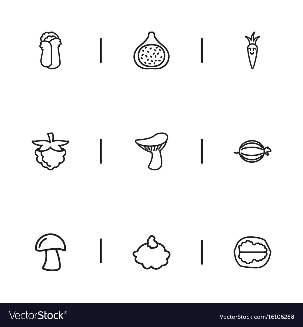 Set of 9 editable food outline icons includes Vector Image