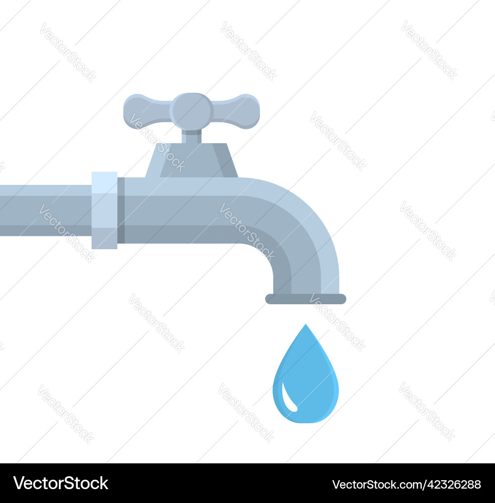 Water tap faucet with drop flat Royalty Free Vector Image