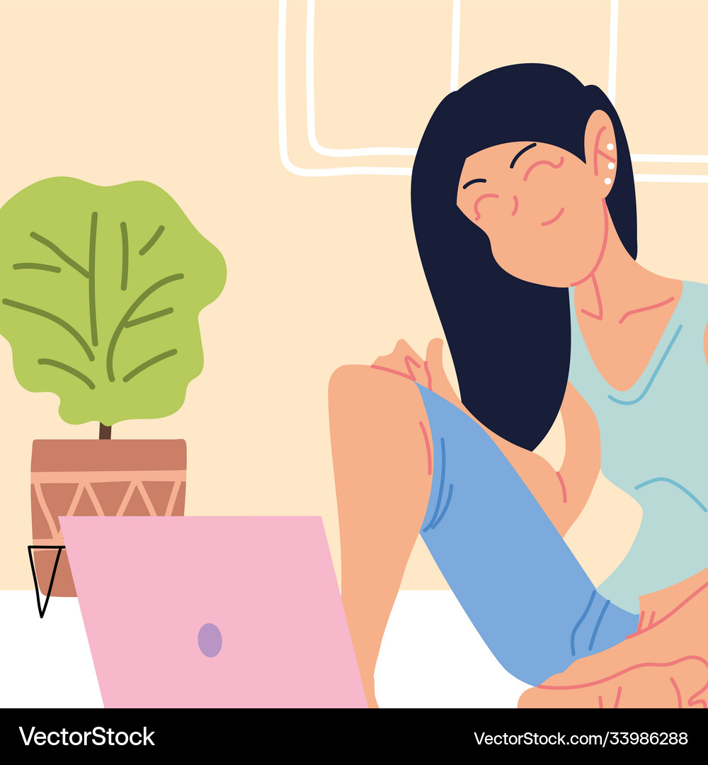 Woman working remotely from her home Royalty Free Vector