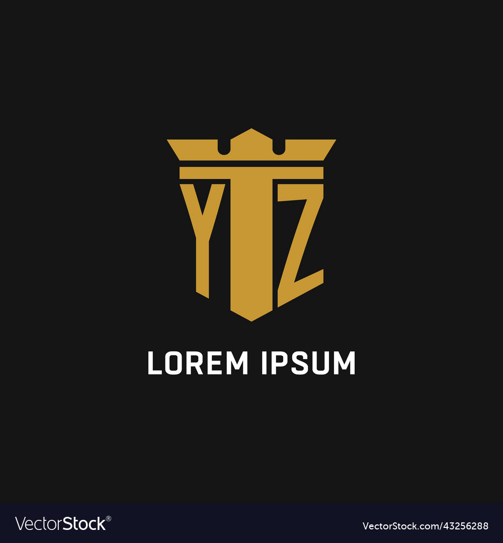 Yz initial logo with shield and crown style Vector Image