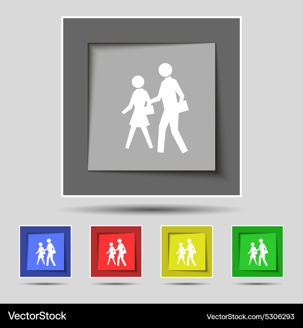 Crosswalk icon sign on original five colored Vector Image