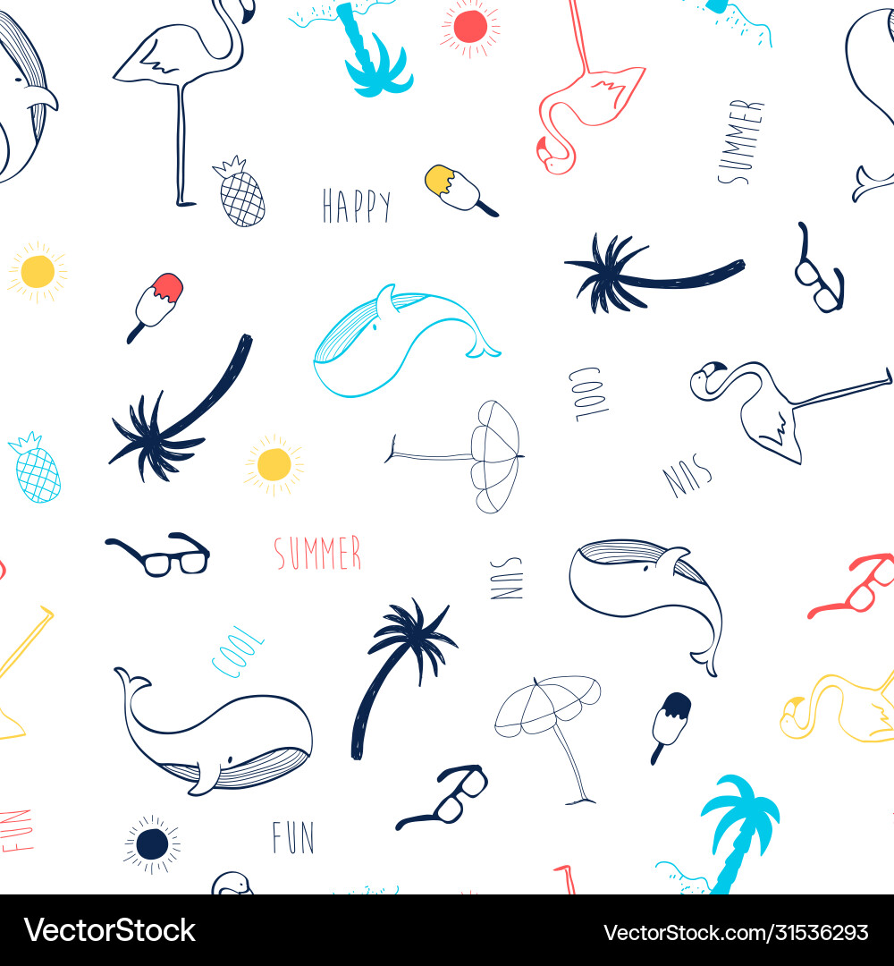 Hand drawing summer icons seamless Royalty Free Vector Image
