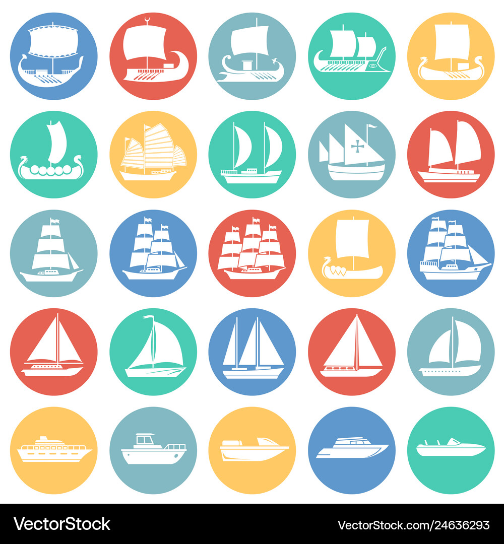 Ship icons set on color circles background Vector Image