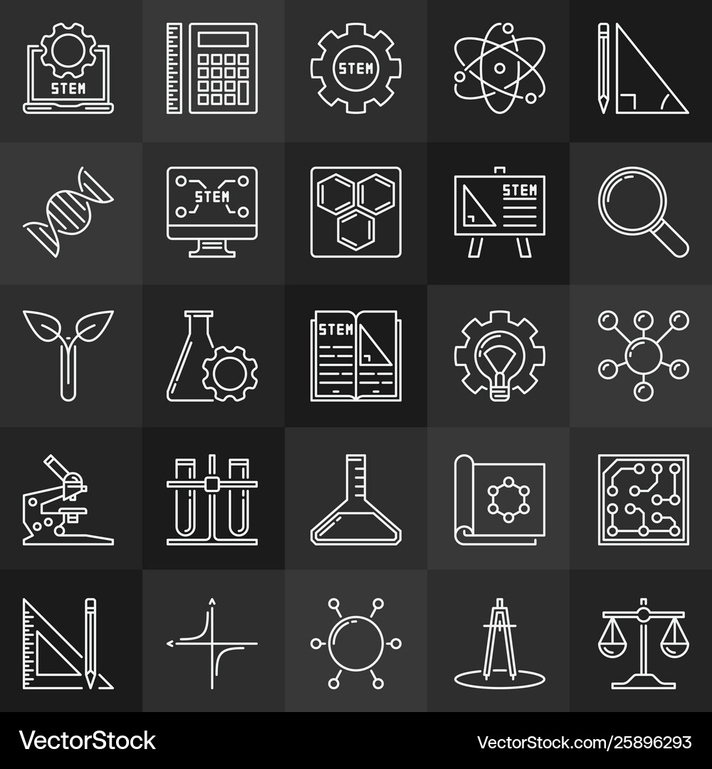 Stem education icons collection on dark Royalty Free Vector