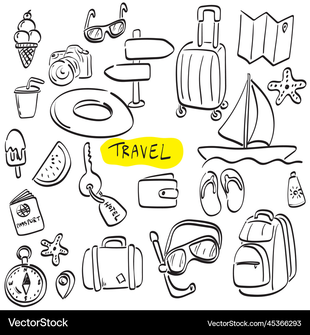 Travel set hand drawn isolated on white Royalty Free Vector