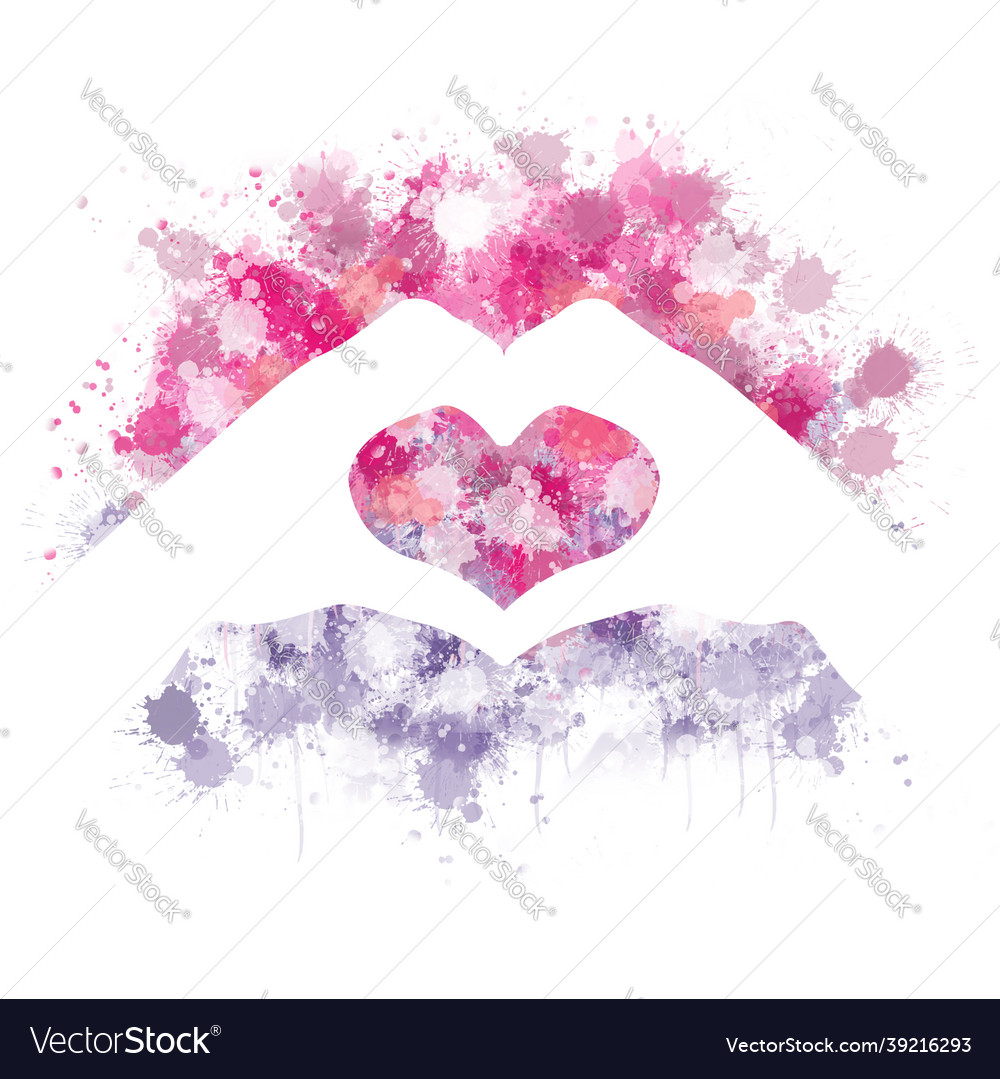 Watercolor hands making heart doodle Royalty Free Vector