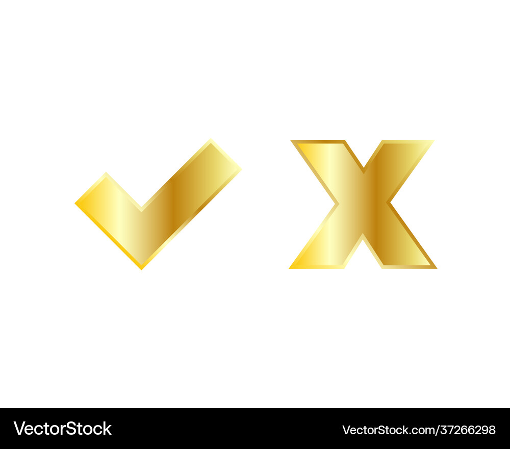 Check and reject icon gold approved sign Vector Image